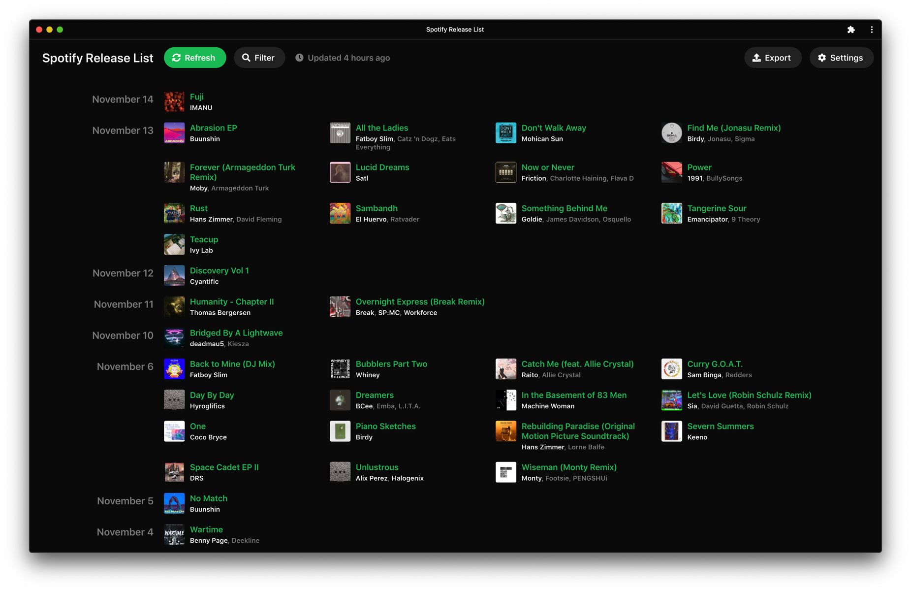Spotify Release List